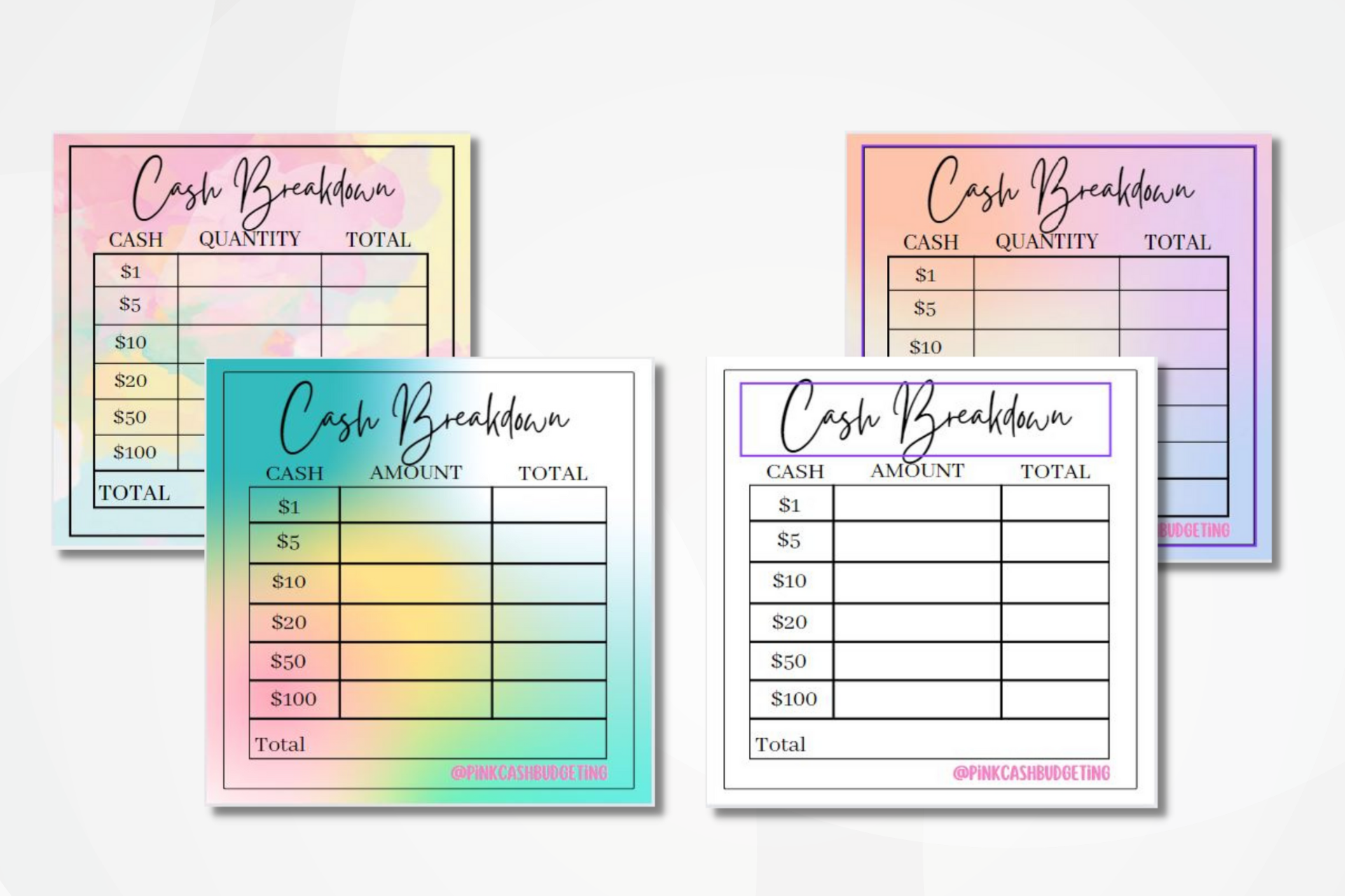 Shop Instant Cash Breakdown Card | Pinkcashbudgeting – Pink Cash Budgeting